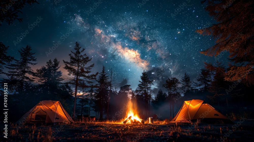 Camping under the Stars: A cozy campsite under a starry night sky, with ...