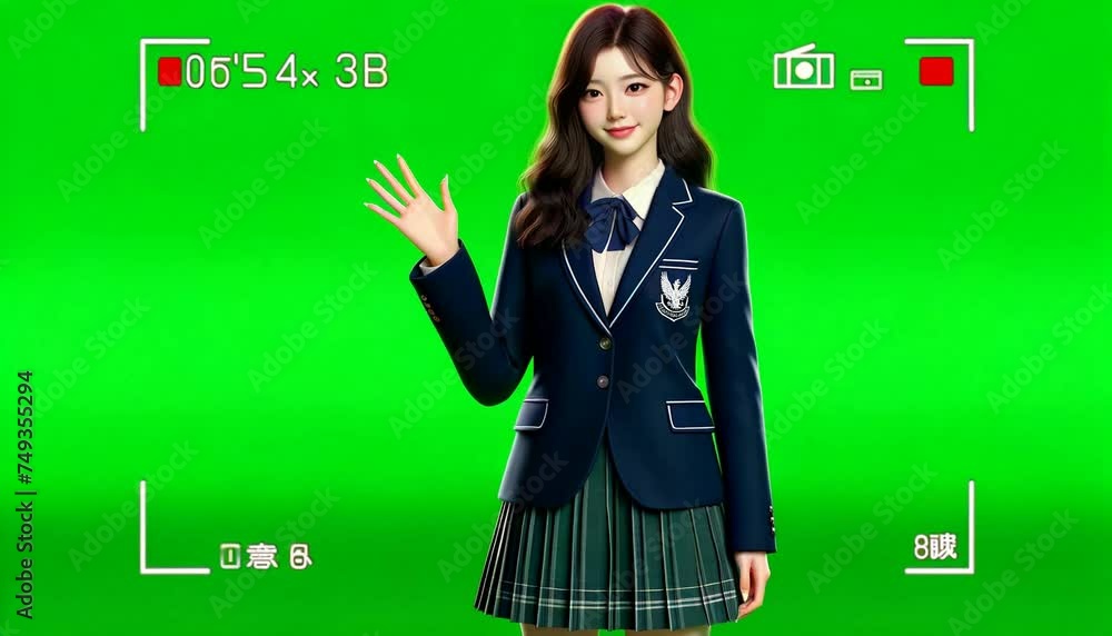 Green screen: High school girl raises hand to introduce something Stock ...