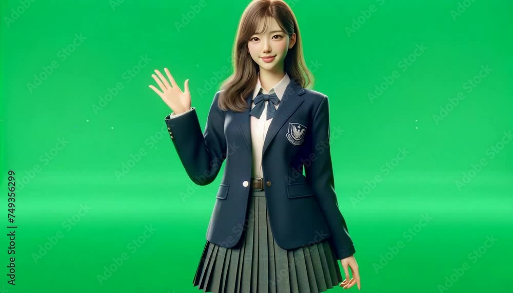 Green screen: High school girl raises hand to introduce something Stock ...