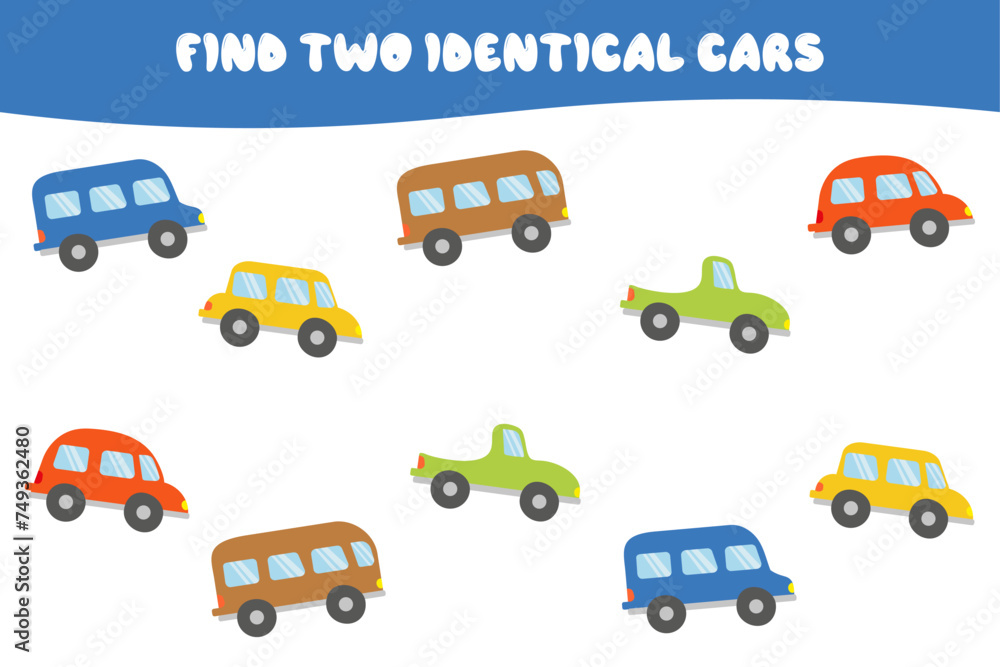 Find two cars of the same color. Logic game for attention. Educational ...