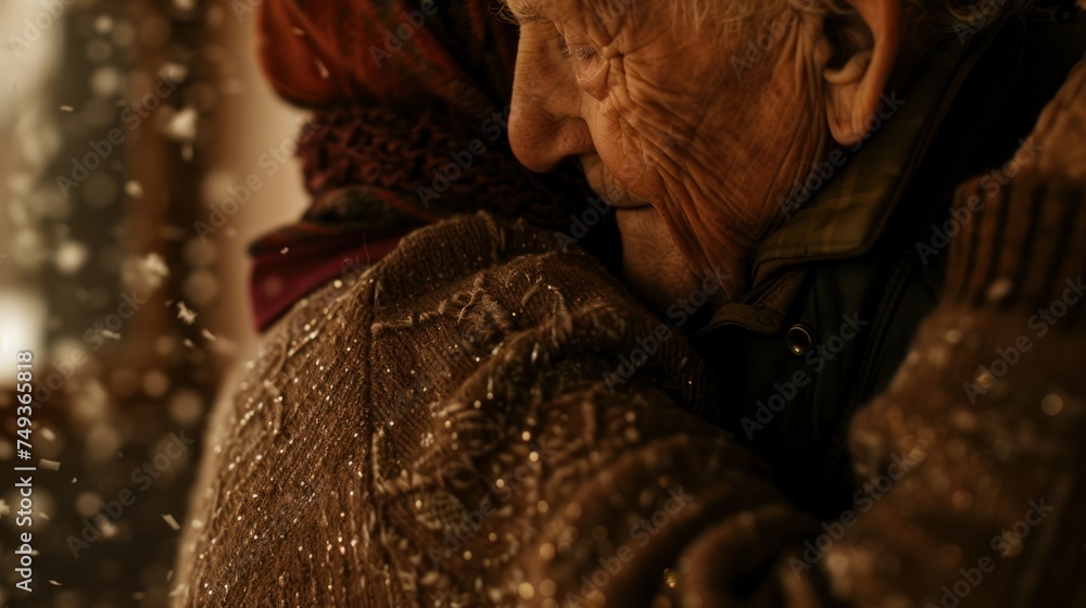 Elderly Person Resting Head on Hand, A close-up image of an elderly ...