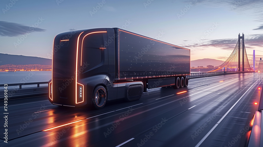 Futuristic Technology Concept: Autonomous Self-Driving Truck with Cargo ...