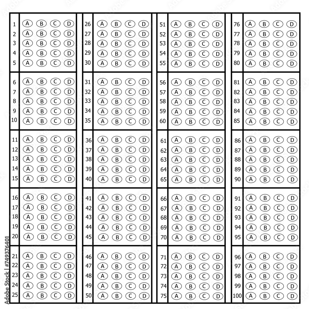 OMR ANSWER KEY For printing. Practice OMR bubbling For competitive ...