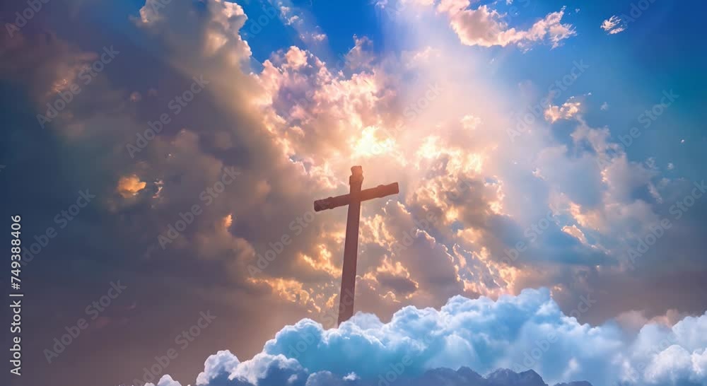 Jesus cross symbol on infinite sky background. Sky with clouds and sun ...