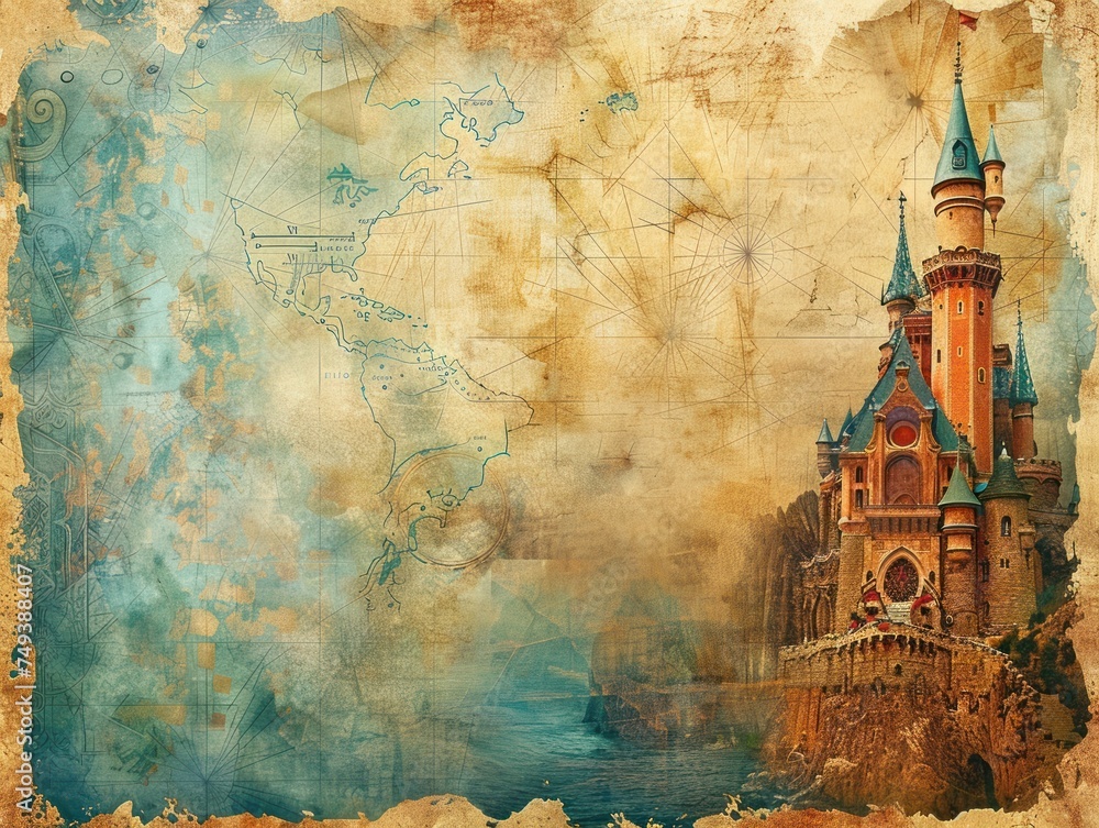 Vintage Tower. Retro Exploration Map of a Medieval Castle Tower ...