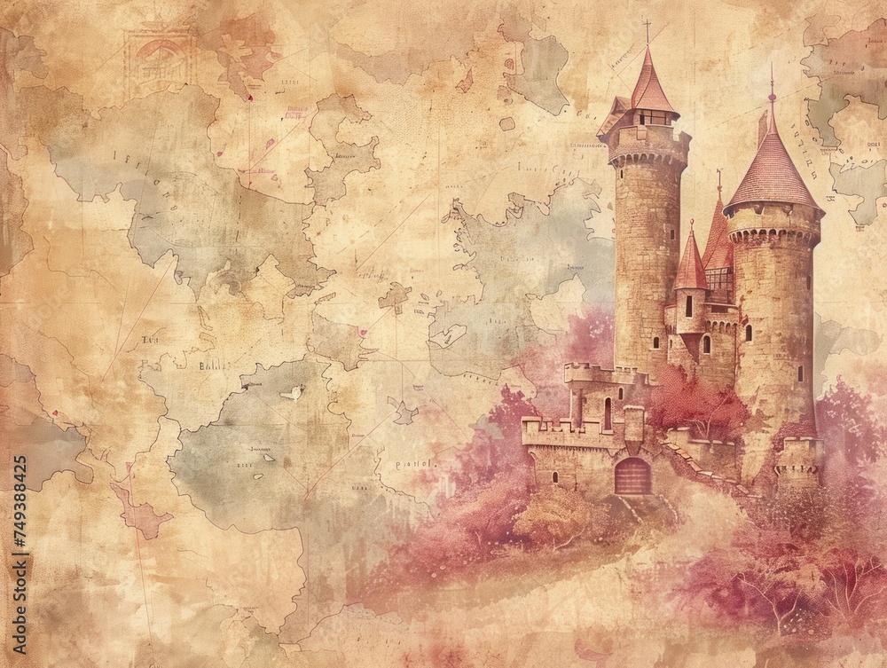 Vintage Tower. Retro Exploration Map of a Medieval Castle Tower ...