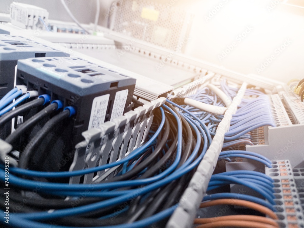 Close up the magnetic contactors relay on panel board, Wiring ...