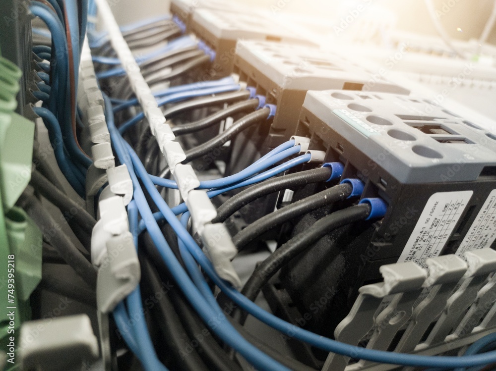 Close up the magnetic contactors relay on panel board, Wiring ...