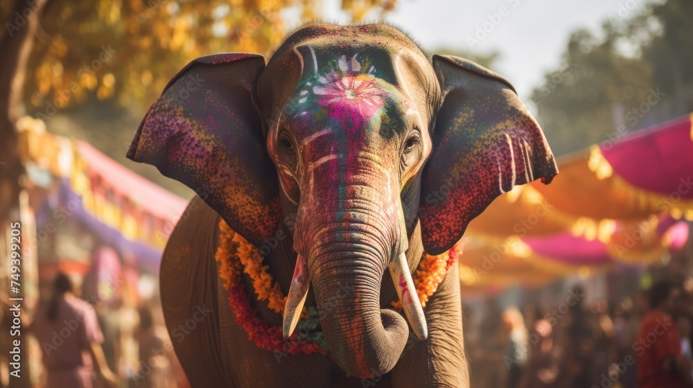 Decorated elephants at the annual Elephant Festival in India covered in ...