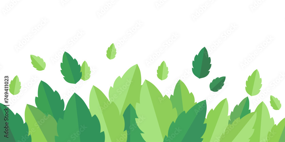 Green leaves seamless border on transparent background vector ...