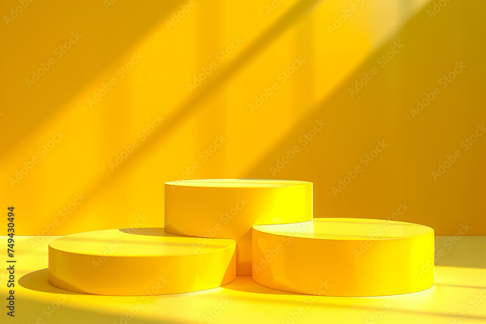 Abstract Yellow Platforms with Dynamic Lighting. Abstract arrangement ...
