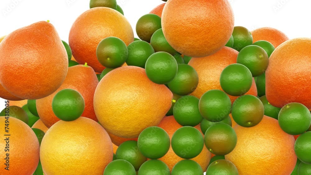 Realistic 3D animation of the fresh ripe pomelos and calamansi aka ...