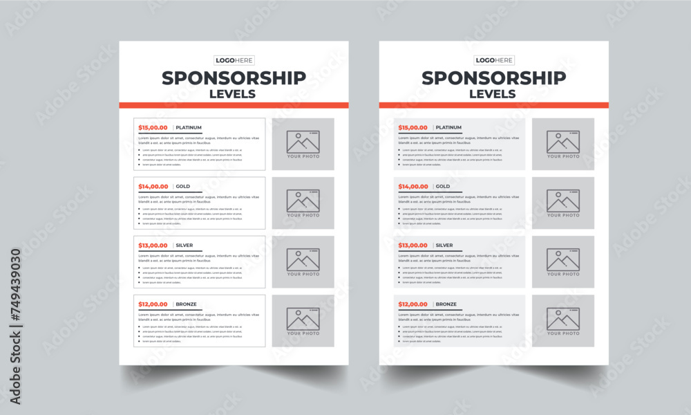 Sponsorship Levels Fundraising Flyers design layout template with 2 ...