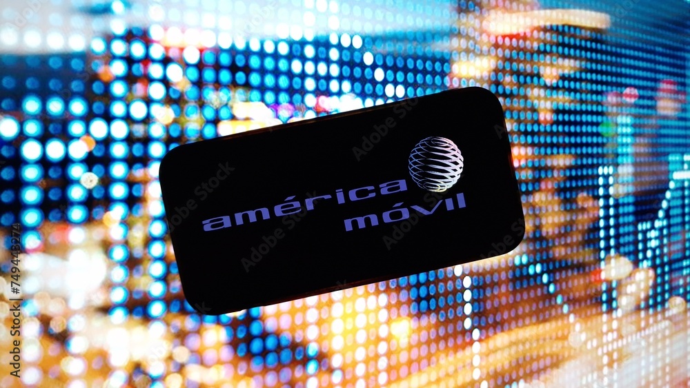 Konskie, Poland - March 02, 2024: America Movil company logo displayed ...