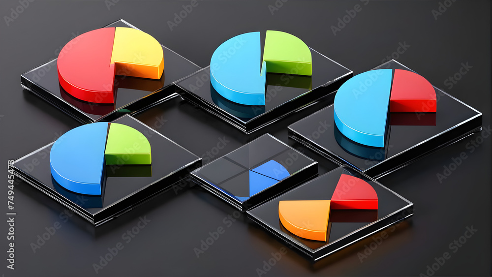 pie graph and bar graph icon on a black background. color pie chart ...