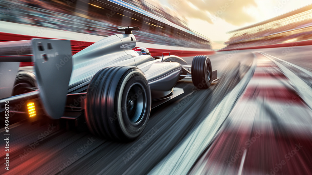 race car formula 1 driver driving fast high speed in race track in ...