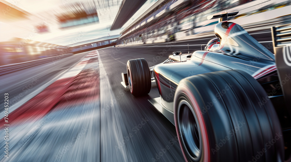 race car formula 1 driver driving fast high speed in race track in ...