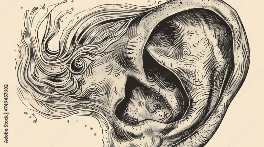 Human ear anatomy body part in engraved hand drawn Stock Vector | Adobe ...