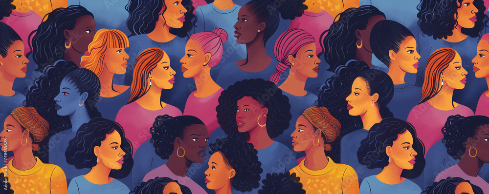 Women's Day. Illustration of a crowd of women in a sign of unity. Stock ...