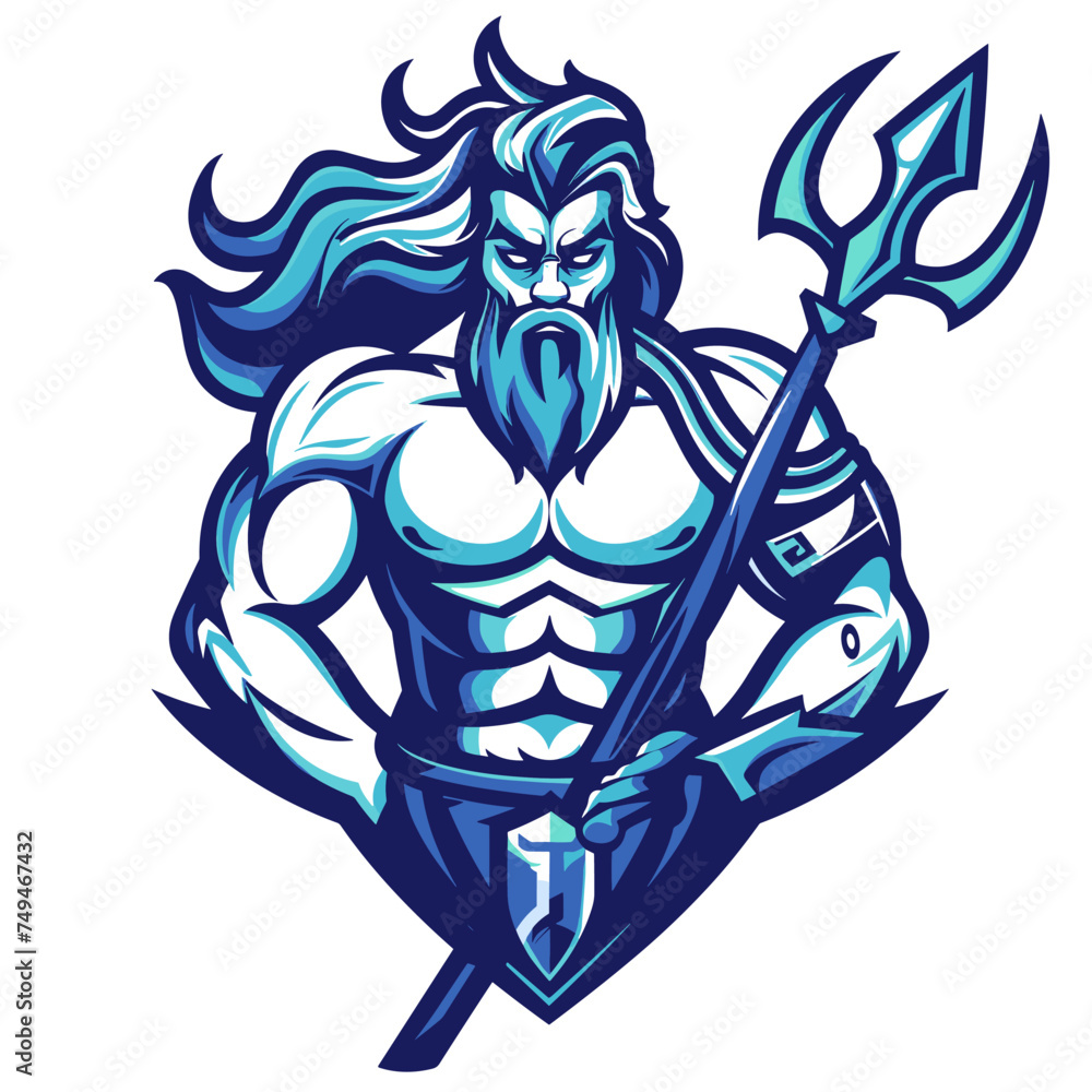 Bearded man god Poseidon esport vector logotype, logo Poseidon, icon ...