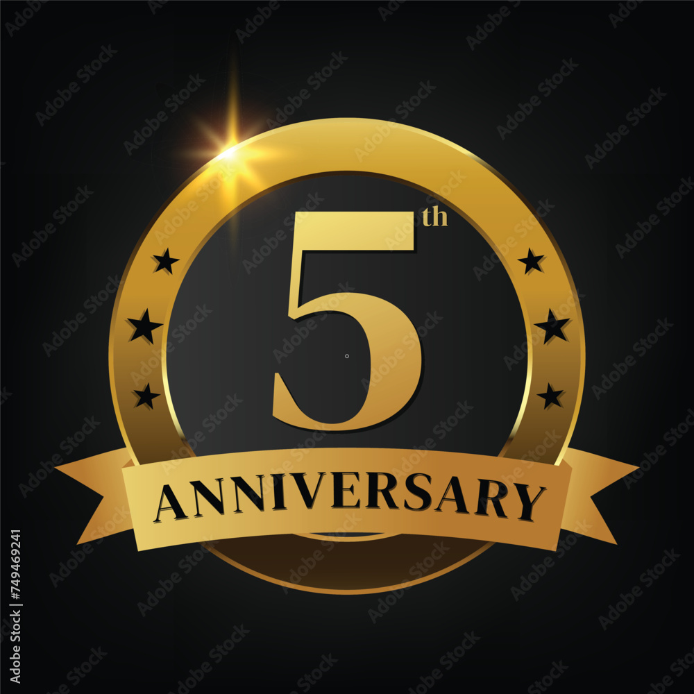 5th golden anniversary logo,with Laurel Wreath and gold ribbon Vector ...