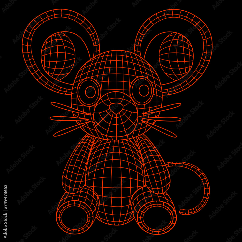 Acid Sticker Pack. Y2k grid wireframe neon red mouse with geometry ...