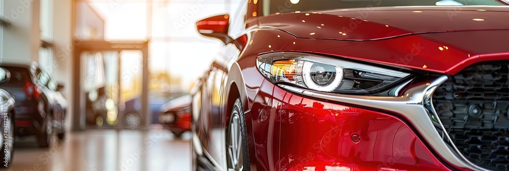 New car sitting on the showroom floor of a car dealership. Interior ...