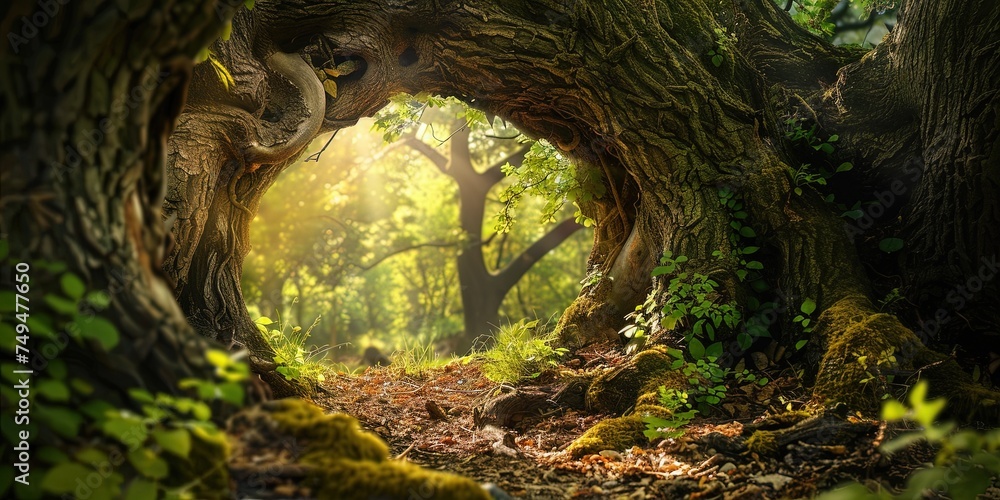 Barking up the wrong tree concept with a curved tree portal Stock ...