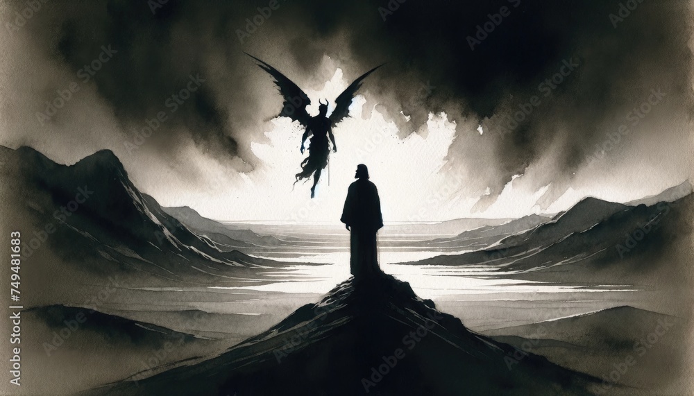 The temptation of Jesus by Satan in the Judean Desert. Life of Jesus ...