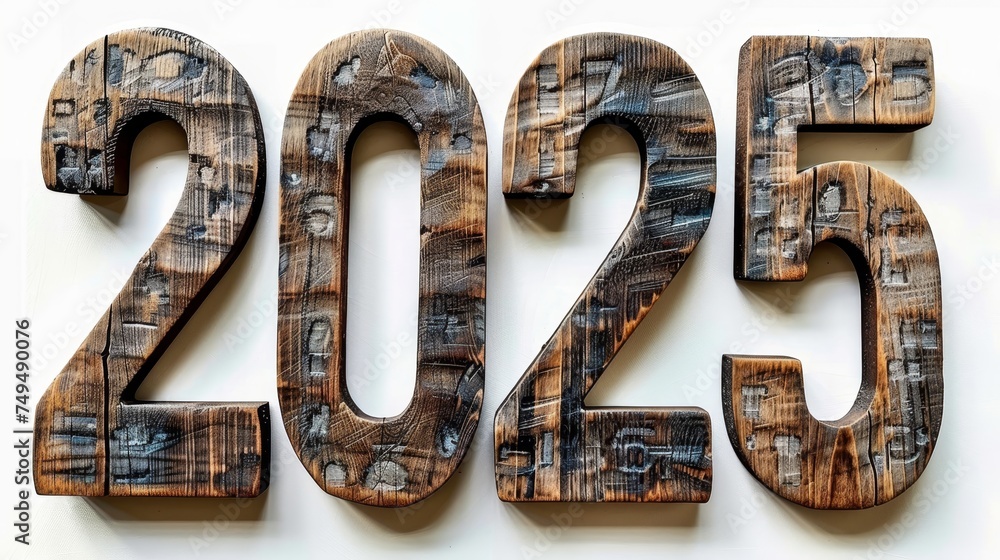 Dark oiled wood number 2025 shape isolated on white background for ...
