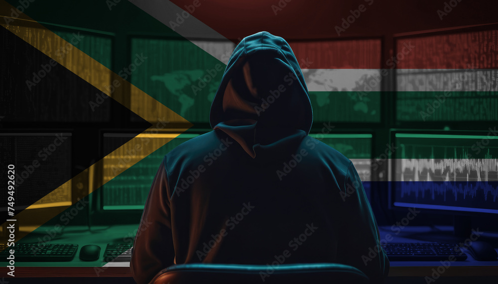 Cyber threat from the South Africa. Hacker at the computers on a ...