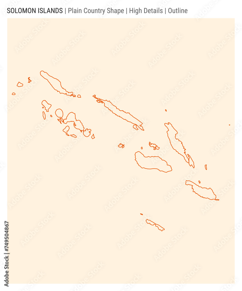 Solomon Islands plain country map. High Details. Outline style. Shape ...
