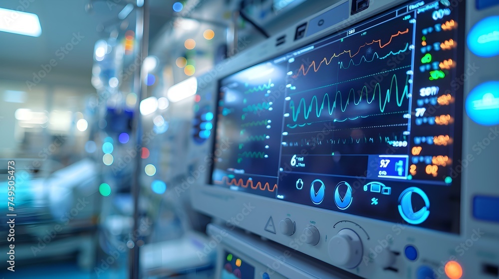 Medical technology in ICU setting with patient monitoring tools and ...