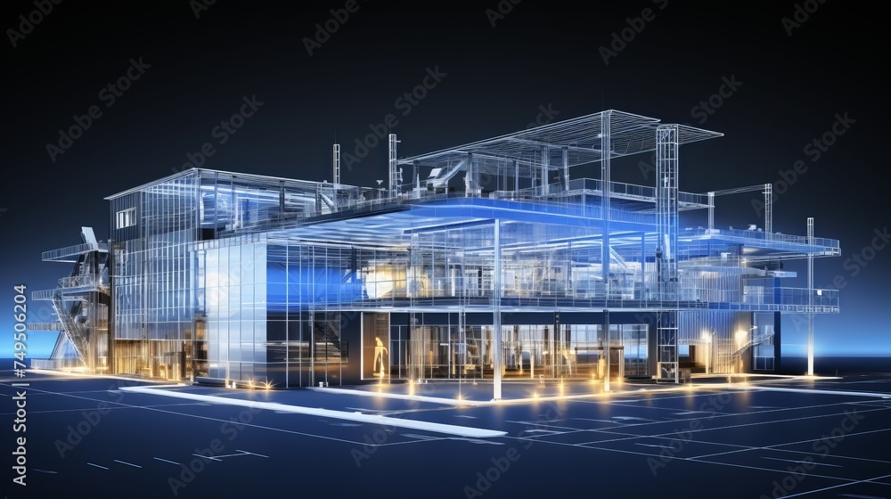 vision of architecture of a 3d model house project with blueprint Stock ...