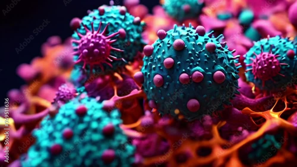 Movement of microcells on the surface of tissues, depicting viruses and ...