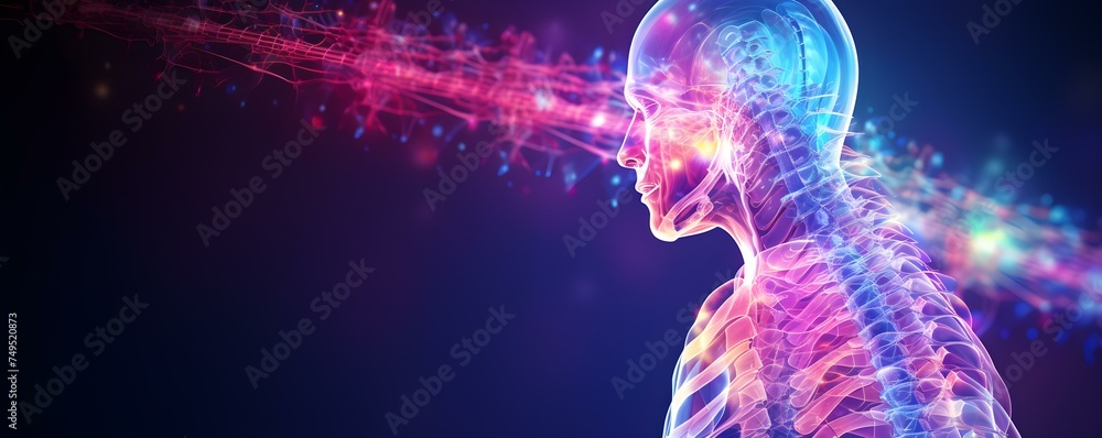 Medical digital illustration showing the anatomy of the human spinal ...