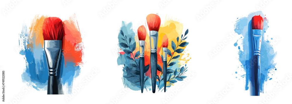 Paintbrush, art creation, painting tool clipart vector illustration set ...