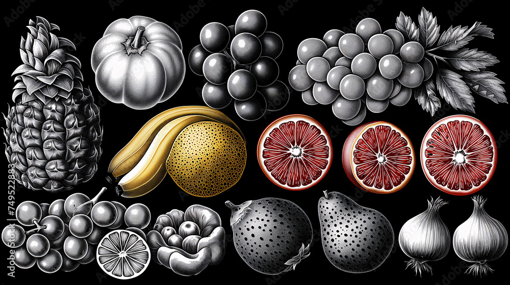 Dibujos en blanco y negro de frutas y verduras Stock Illustration ...