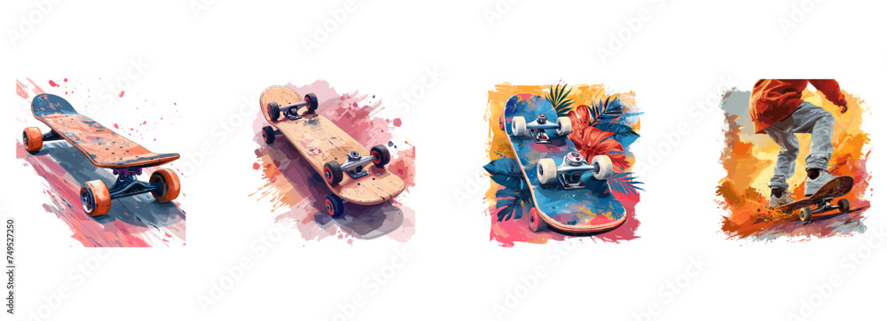 Skateboard, extreme sport, urban clipart vector illustration set Stock ...