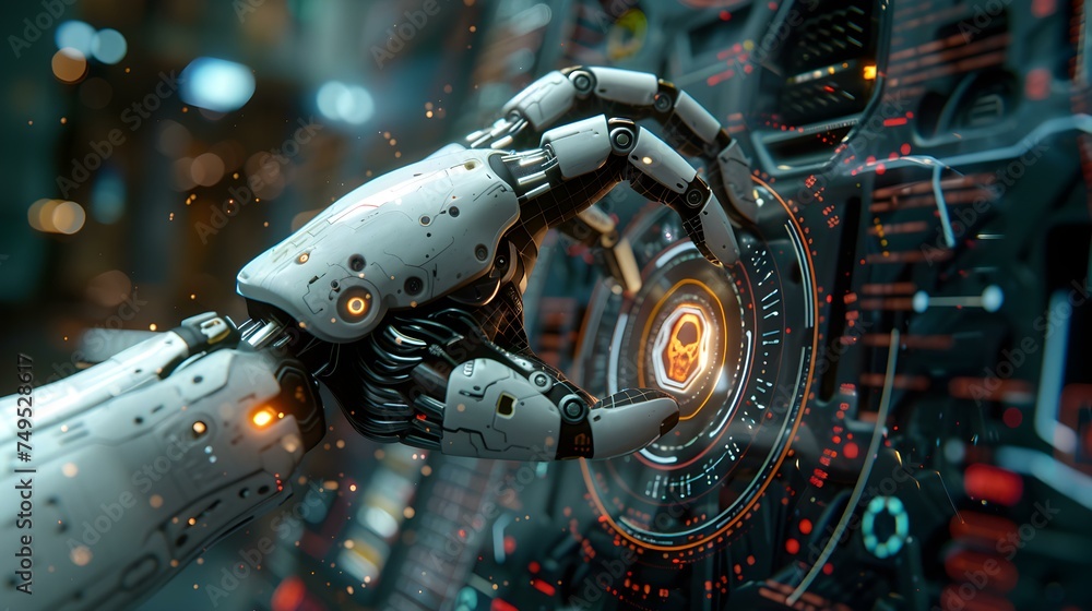 Futuristic tech concept with AI automation robotics and internet ...