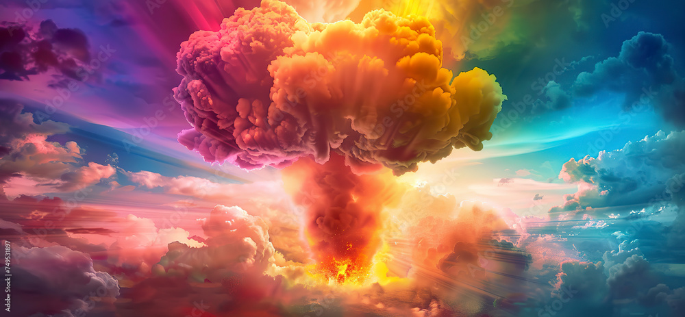 Abstract illustration of a powerful explosion of a Pride atomic bomb in ...
