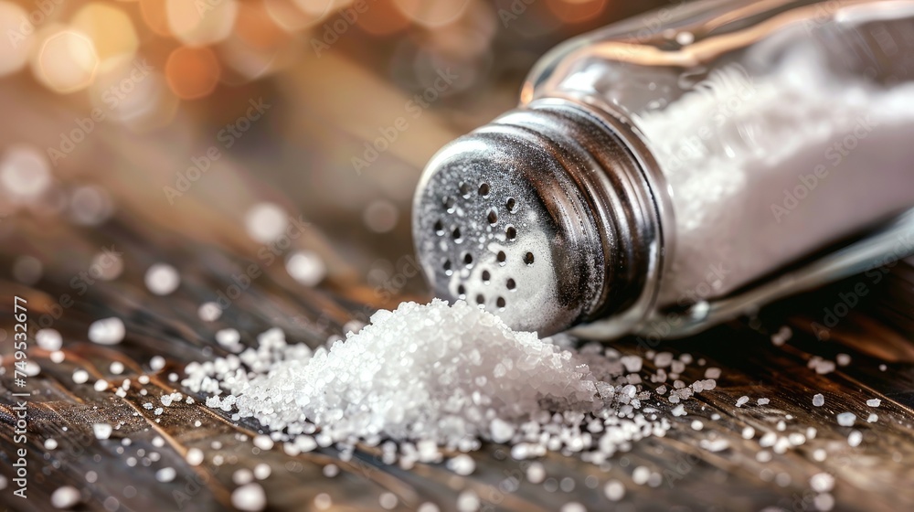moment of spilled salt and a salt shaker, highlighting the culinary ...