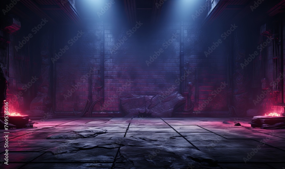 Ruined demonic hall of ancient temple background. Abandoned 3d stone ...