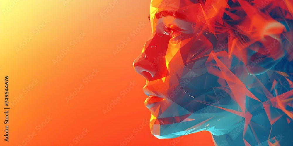 Intertwining geometric shapes form a modern human profile design ...