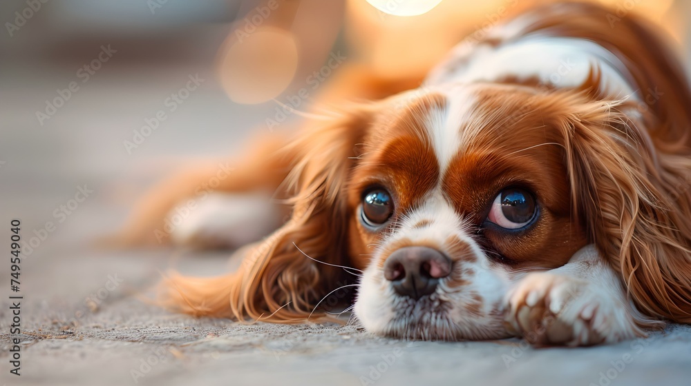 Cute little cavalier king charles spaniel resting peacefully on the ...