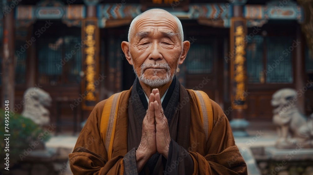 Elderly Chinese Monk in Traditional Robes: Wisdom of Eight Decades ...