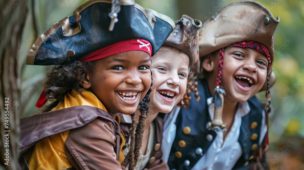 Kids dressed up as pirates enjoying a happy children's pirate birthday ...