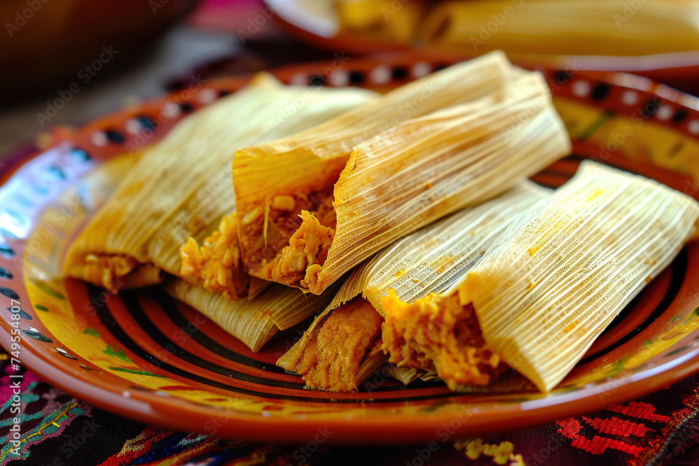 A plate of tamales, a traditional Mexican dish made of masa (a type of ...