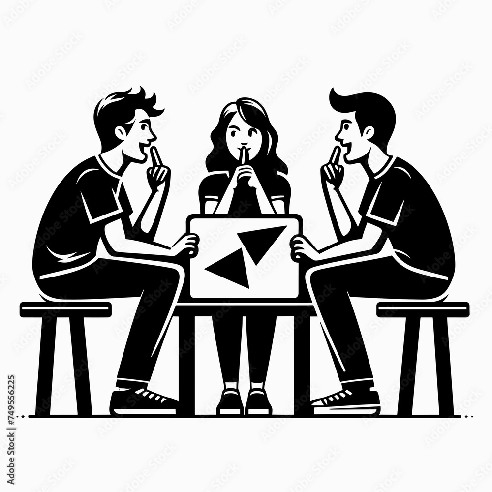 Group of friends playing Pictionary, Cartoon vector illustration, black ...