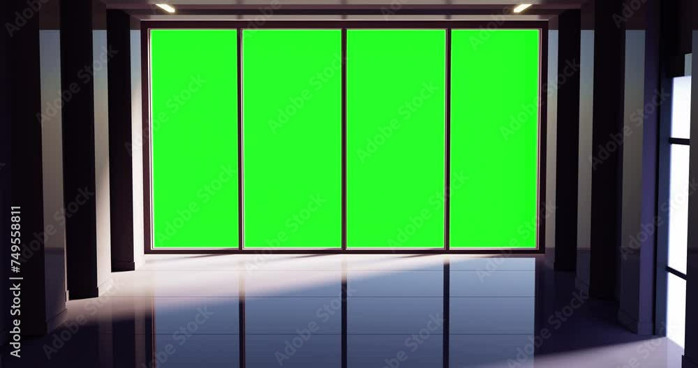 Vidéo Stock 3D rendering of a sleek black office space with a large ...